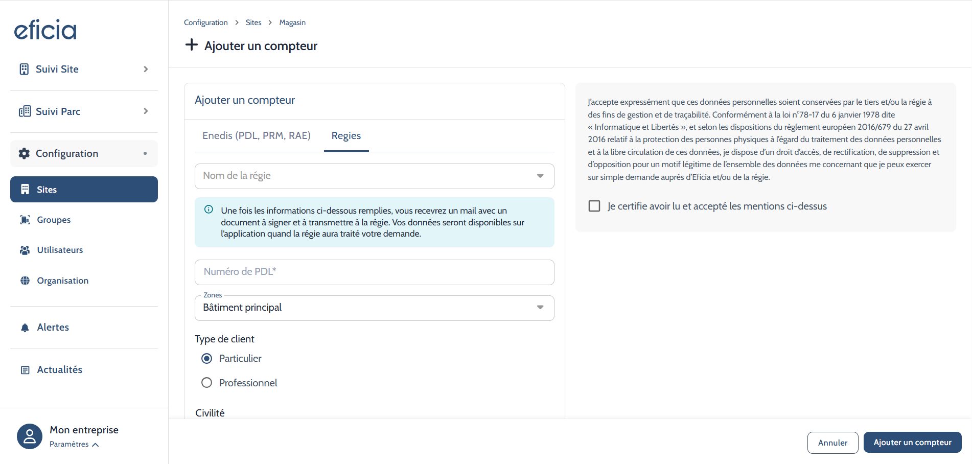 Regiezähler hinzufügen – Eficia-Hilfezentrum